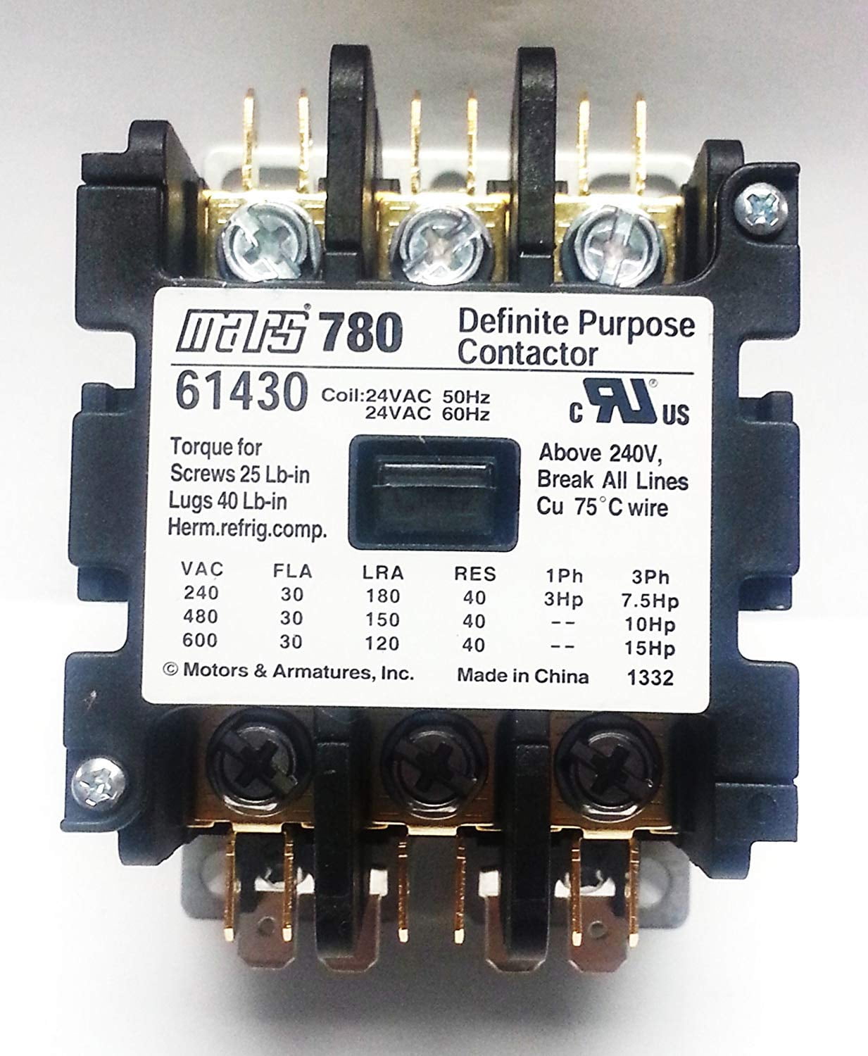 MARS - 61430 Screw Terminal-Contactor 3 Pole 30 Amp 24V | Walmart Canada