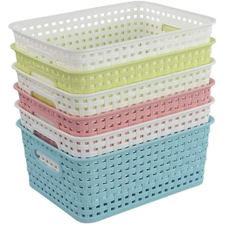 Plastic Baskets Storage Basket Plastic Basket Woven Rattan White Blue ...