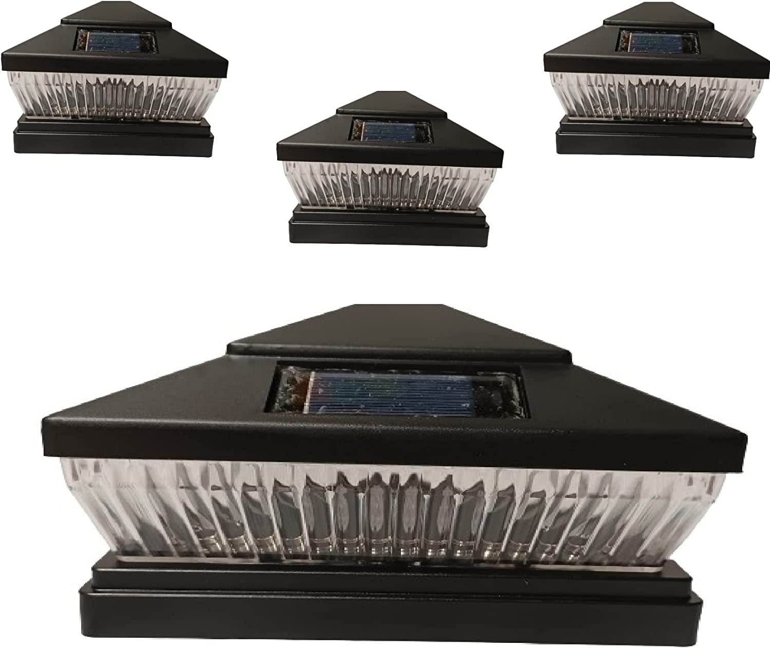 4 Pack Solar 5X5" Fence Post Cap Light with FIVE LED Bulbs BLACK Garden ...
