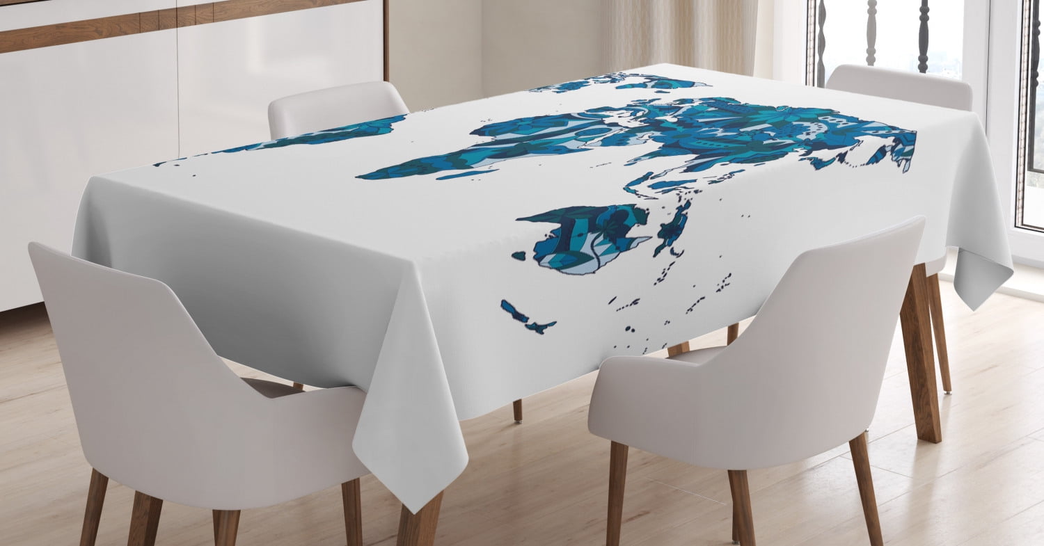World Map Tablecloth, Lilac Flowers Covered Earth Continents Unusual ...