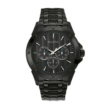 Bulova Men's Precisionist Stainless Steel Black Leather Strap Watch ...