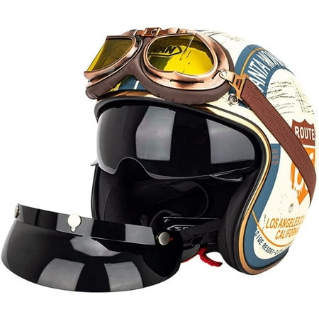 Retro Motorcycle Pilot Helmet 3/4 Half Helmet Jet Helmets With Sun ...