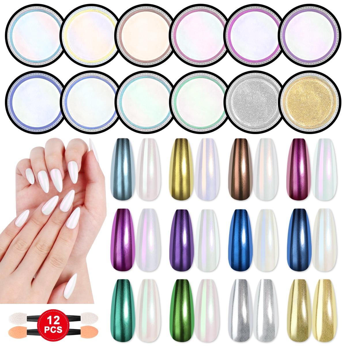 Saviland Pearl Chrome Powder for Nails – 12 Colors Mermaid Mirror ...
