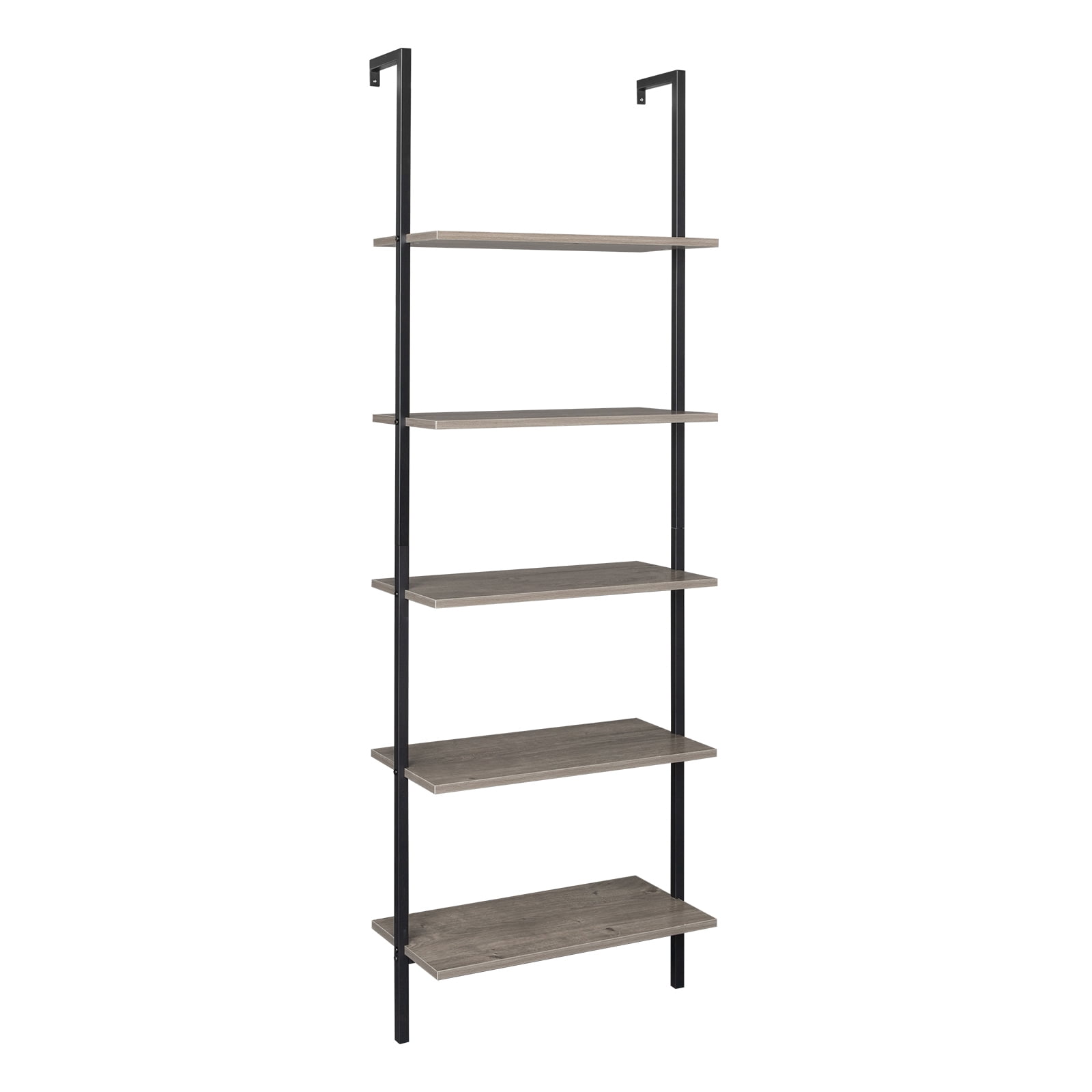 5-Shelf Wood Ladder Bookcase with Metal Frame, Industrial 5-Tier Modern ...