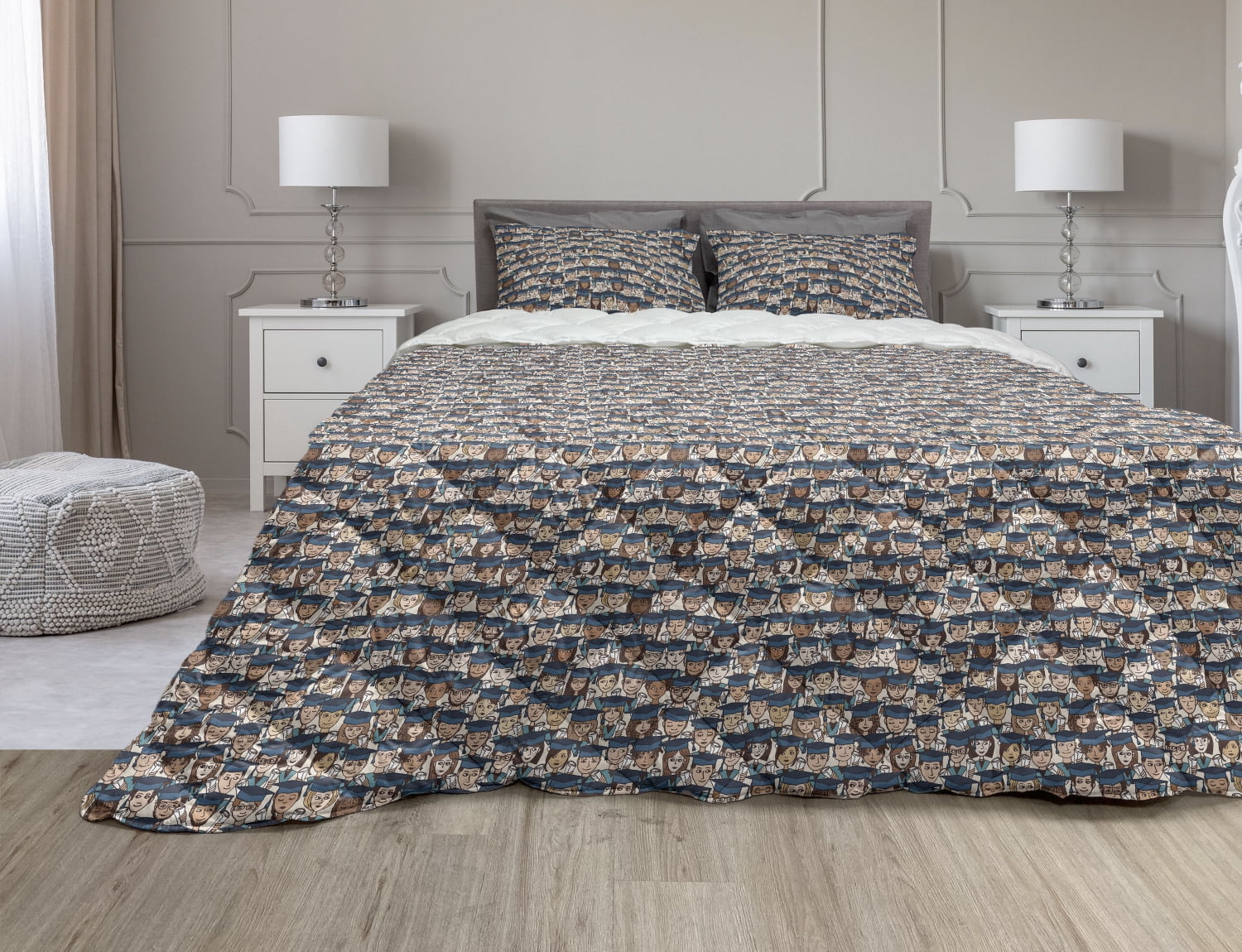 Graduation Comforter & Sham Bedding Set, Young Collage Students Caps ...