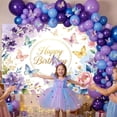 Butterfly Happy Birthday Backdrop Watercolor Purple Pink Floral ...