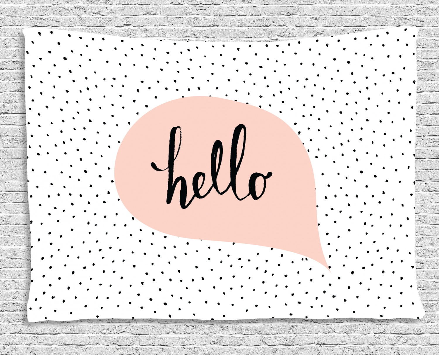 Hello Tapestry, Pink Speech Bubble with Hand Letter Message Hello on ...