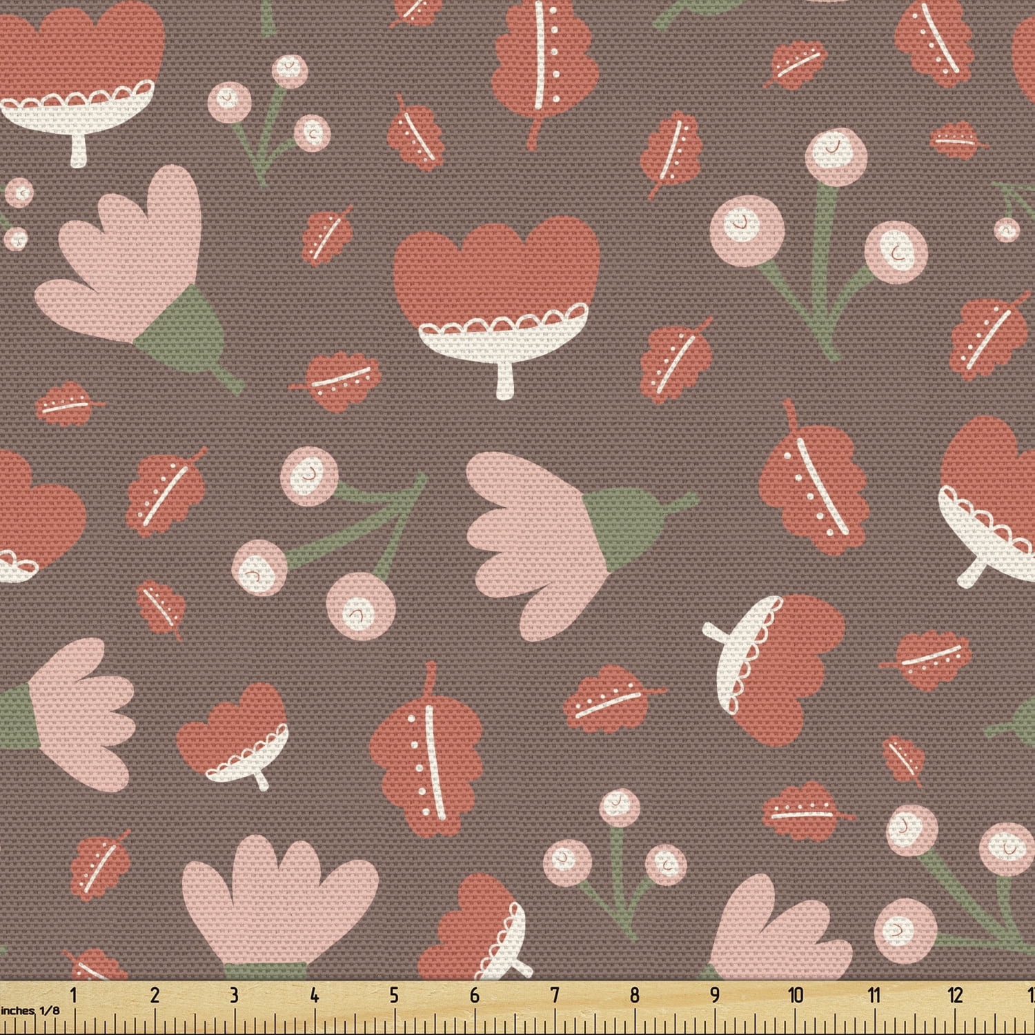 Botanical Fabric by the Yard, Scattered Berry Leaves Flowers Plantation ...