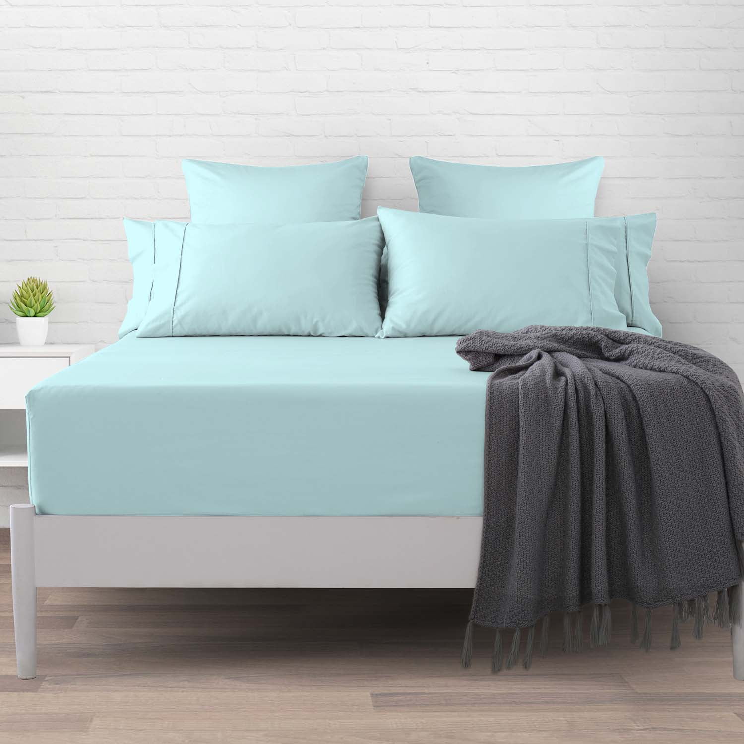 Cotton Twin Fitted Sheets Only Ice Aqua 1pc 400 Thread Count 100 Long