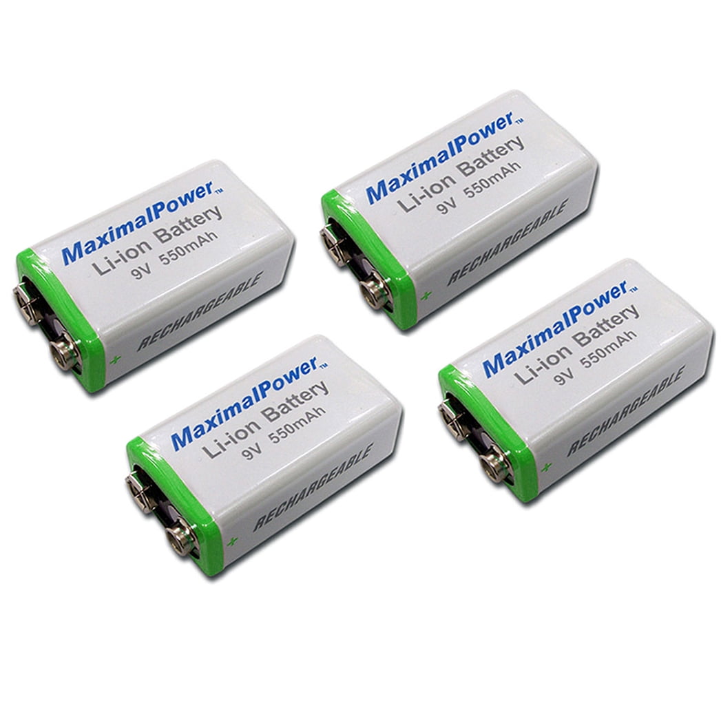 MaximalPower 9 Volt Li-Ion Rechargeable Battery (4 Pack) HIGH Capacity ...