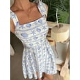 Blue And White Seashell & Starfish Print Sundress With Tie Shoulders, A ...