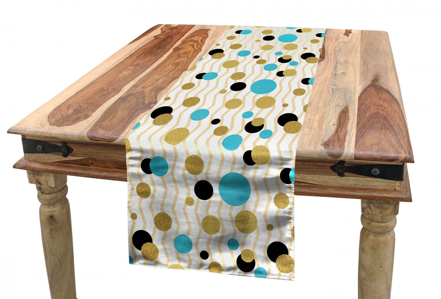Abstract Table Runner, Trippy Geometric Circles Dotted Yellow Rounds on ...