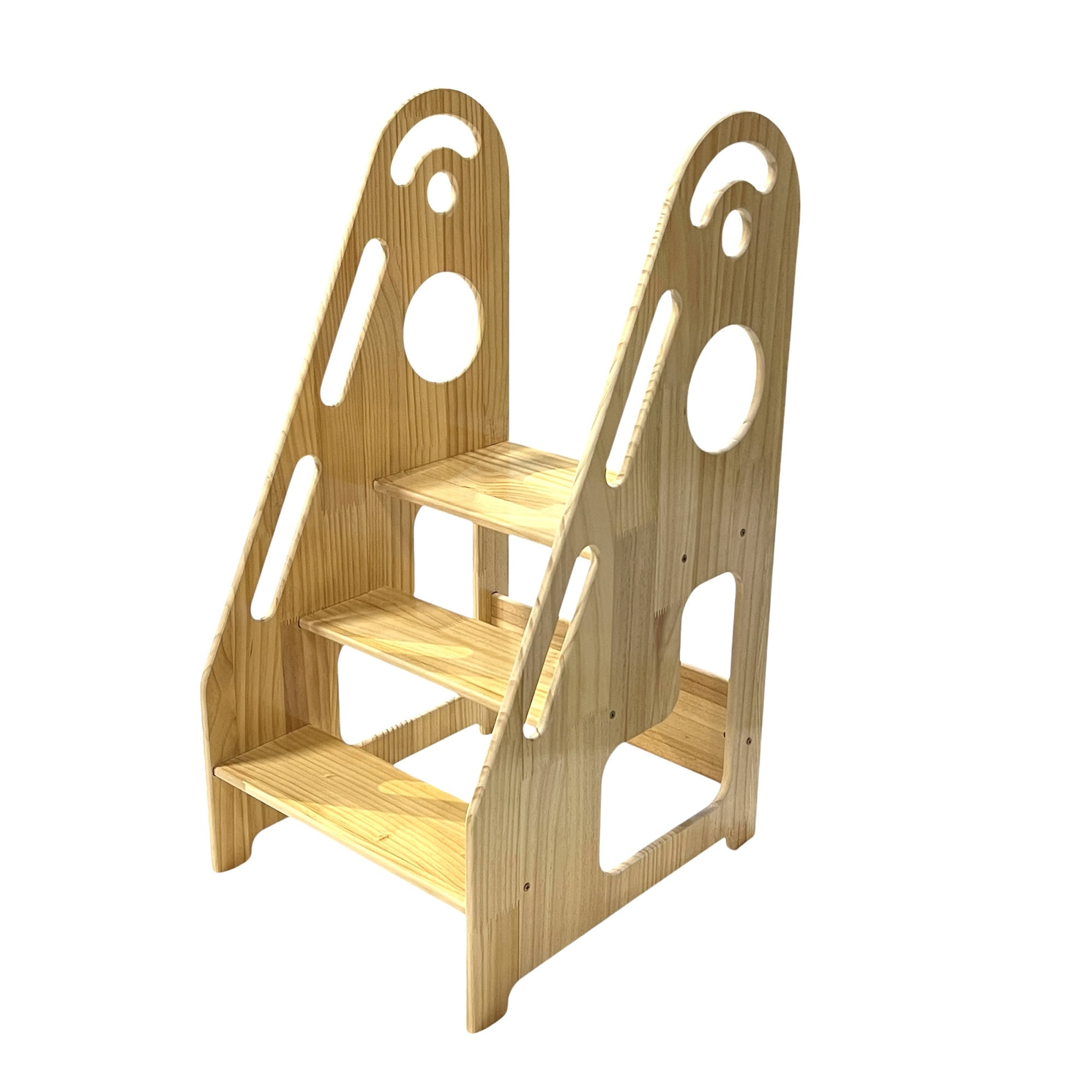 Intexca Wooden Step Stool For Kids And Toddlers  Adjustable Platform Kitchen Helper Stool  Durable Step Stool For Kitchen  Bathroom  Bedroom  Natural