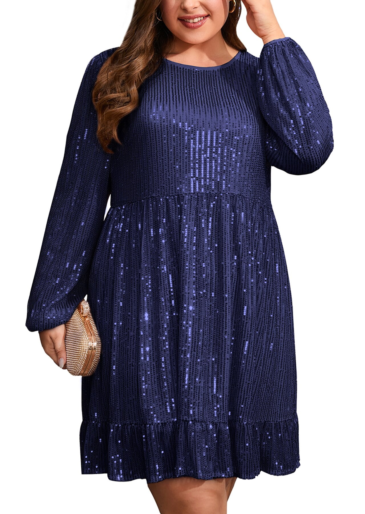 SHOWMALL Women's Plus Size Dazzling Glow Dress Elegant Cocktail Tiered ...