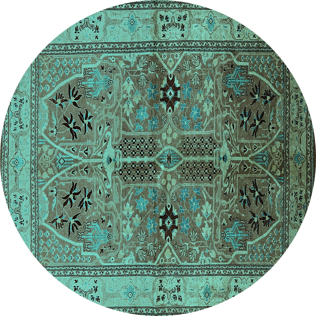 Ahgly Company Indoor Round Oriental Turquoise Blue Traditional Area ...