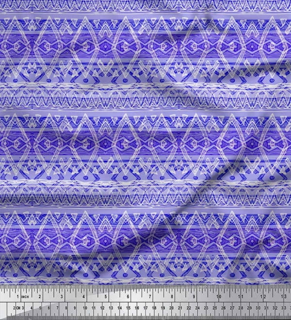 Soimoi Japan Crepe Satin Fabric diamond shape & waves Abstract Printed ...