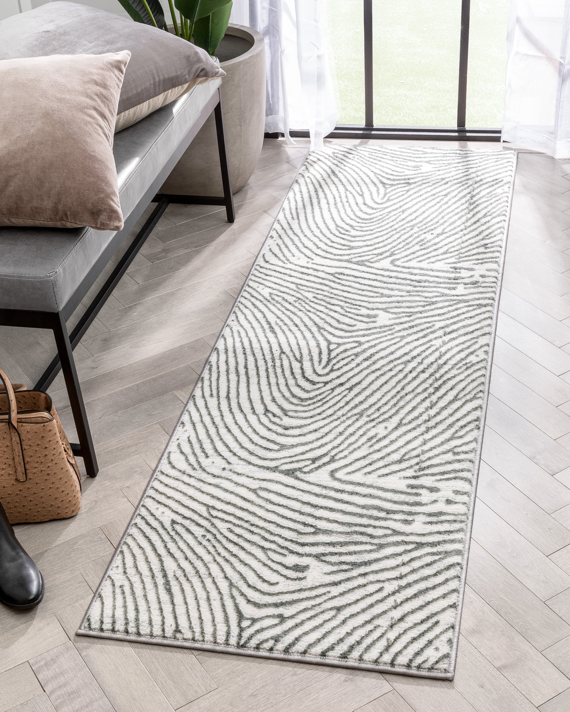 Well Woven Basma Ivory Abstract Geometric Soft High-Lo Pile Runner Rug ...