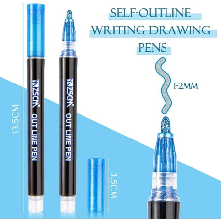 Double Line Outline Pens, 15 Colors Self-Outline Metallic Markers ...