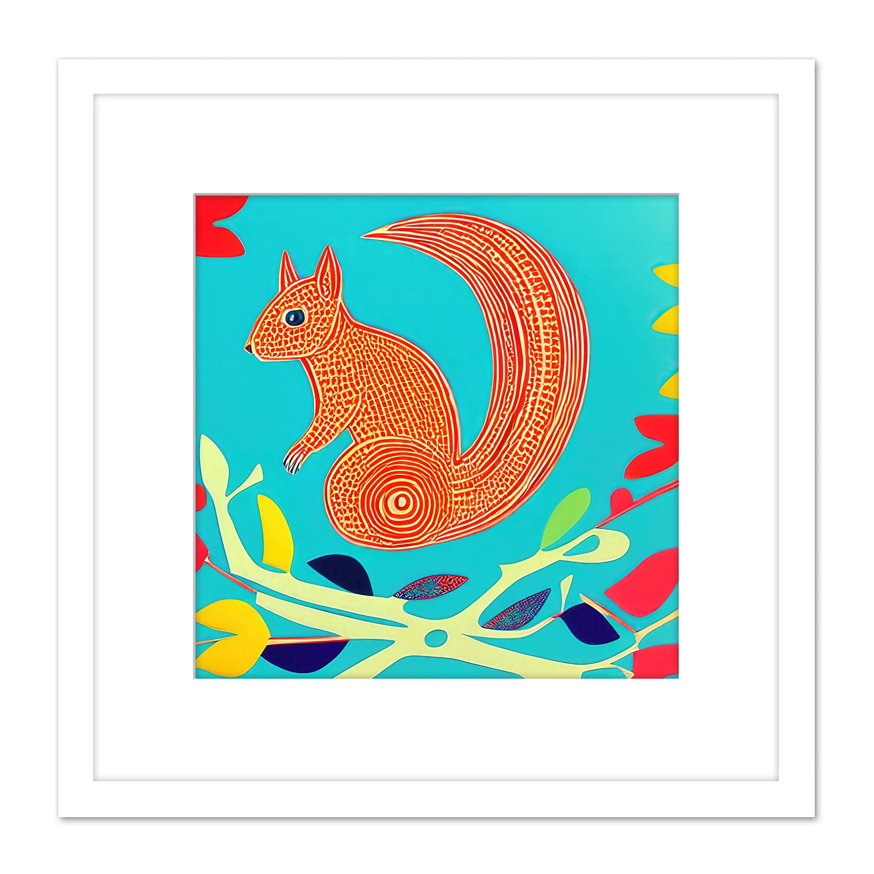 Abstract Squirrel Tree Branches Bright Vibrant Colourful Illustration ...
