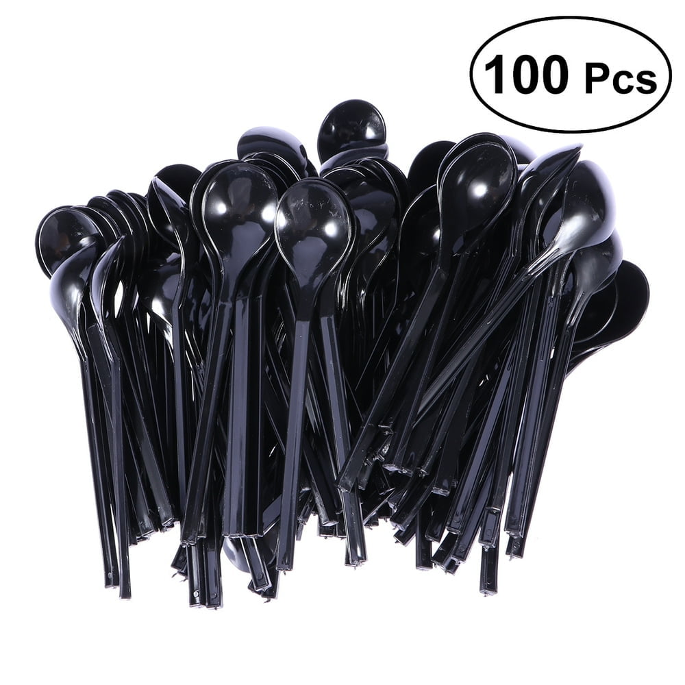 Click here for Addfst 100 Pack Black Plastic Serving Spoons - Hea... prices