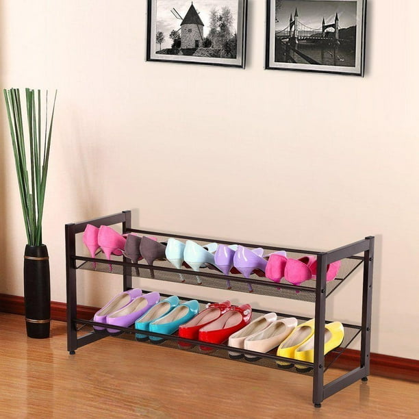 Ktaxon 2-Tier Metal Shoe Rack Wall Mesh Shelf Closet Organizer Storage ...
