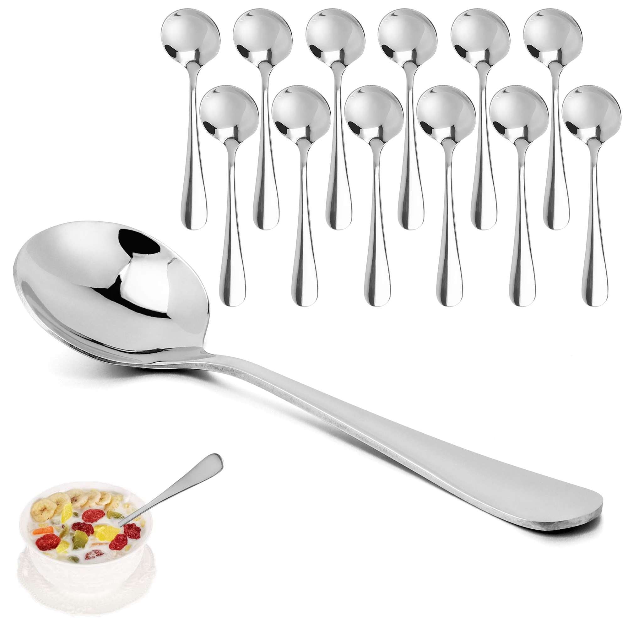 Gustave 12 Pieces Stainless Steel Soup Spoons Table Round Dinner Spoon ...