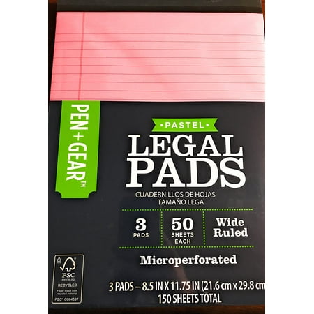 Pen+Gear 8.5" x 11.75" Pastel Legal Pads (Green, Blue, Pink) | Walmart ...