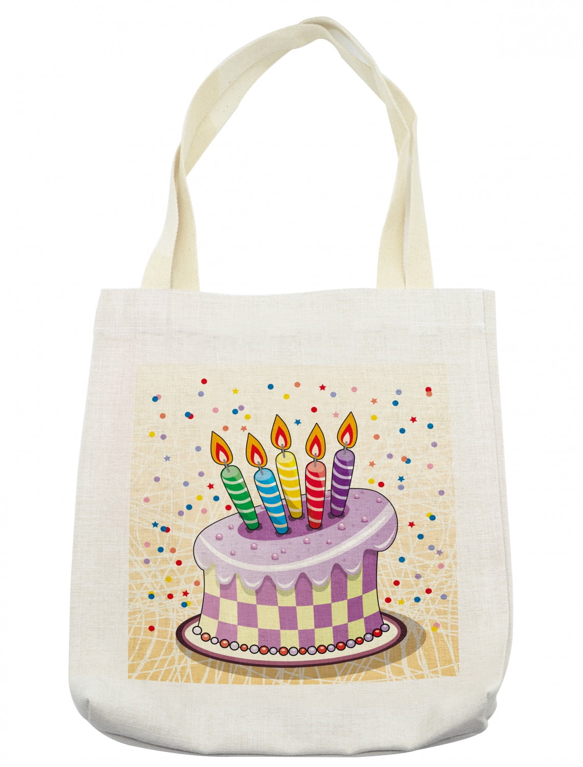 Birthday Tote Bag, Creamy Cake Illustration with Candles Retro Style ...