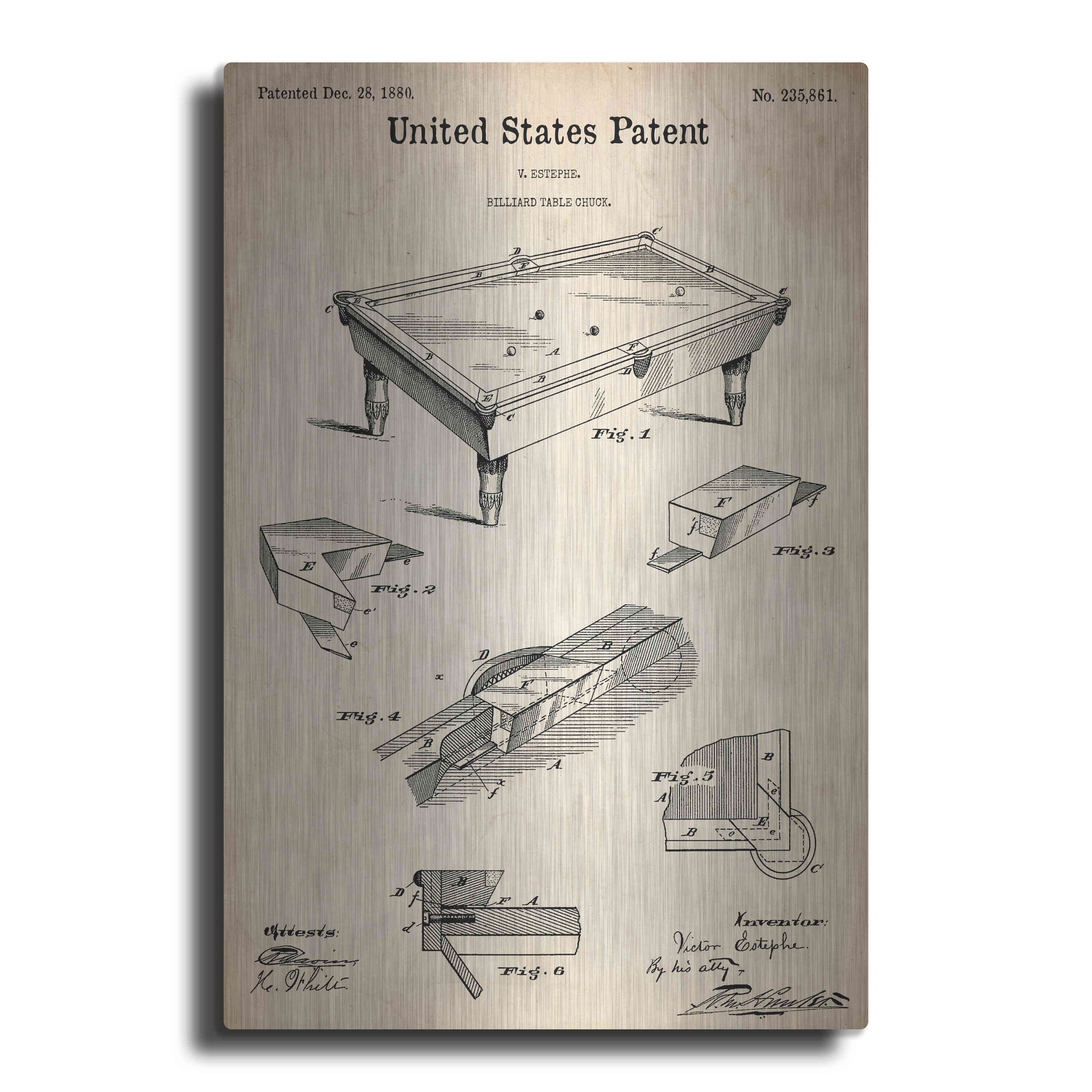 Luxe Metal Art 'Pool Table Blueprint Patent Parchment,' Metal Wall Art ...