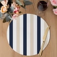 Beige Navy Blue Striped Round Placemats Set of 8, Braided Polypropylene ...