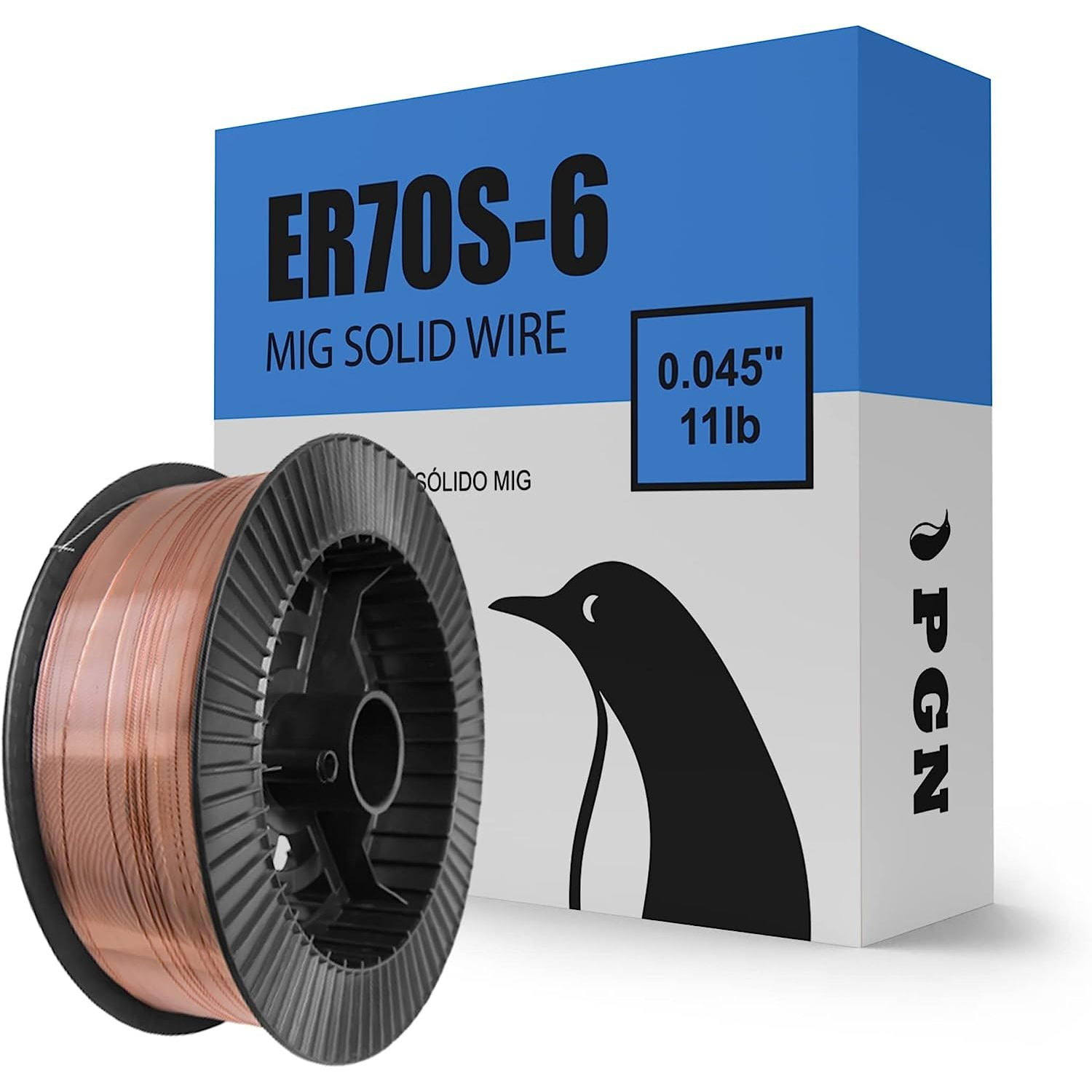 PGN Solid MIG Welding Wire - ER70S-6-0.045 Inch - 11 Pound Spool - Mild Steel MIG Wire with Low ...