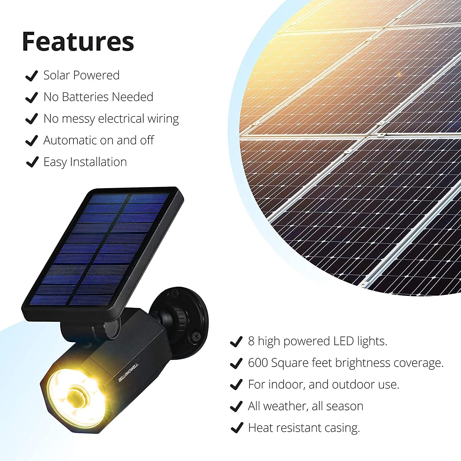 Bell + Howell Bionic Spotlight, Warm Solar-Powered 25 ft. Motion Sensor ...