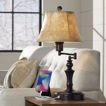 Regency Hill Desk Lamp Swing Arm USB Port Bronze Faux Leather Shade 21. ...
