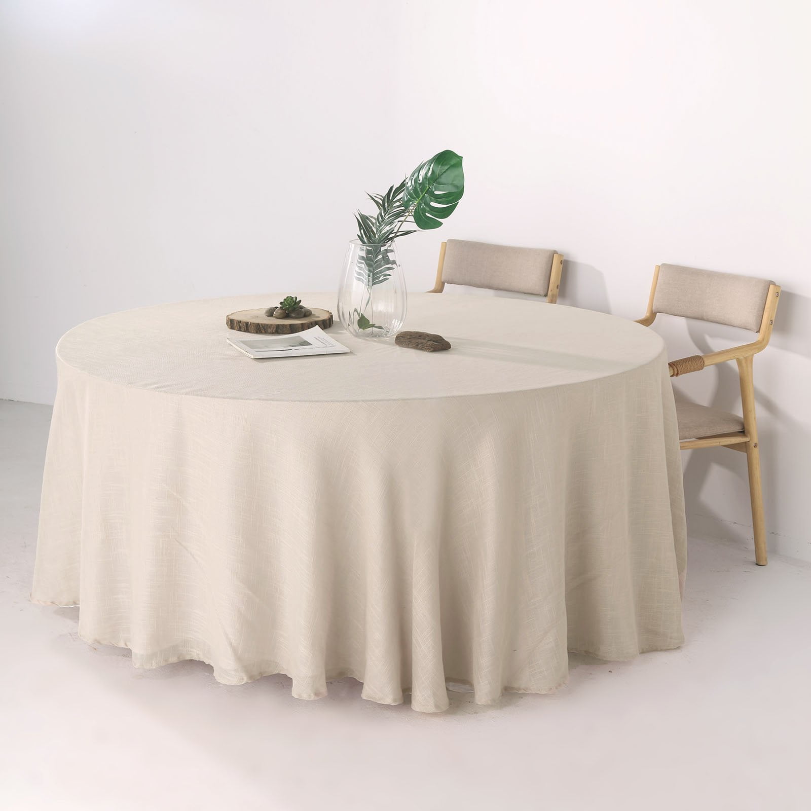 BalsaCircle 120" Beige Round Premium Polyester Faux Burlap Tablecloth ...