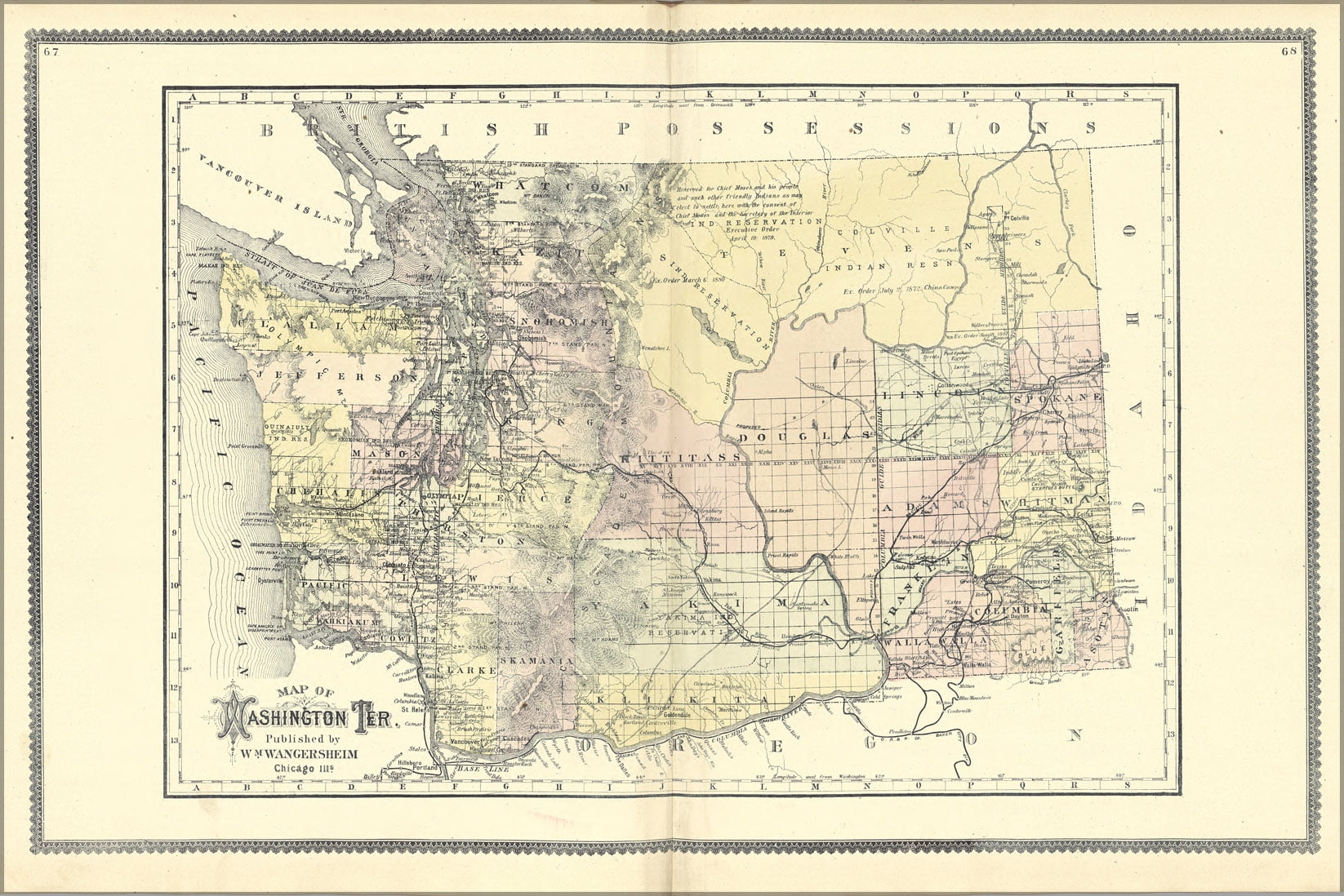 24"x36" Gallery Poster, Map of Washington state Territory 1889 ...