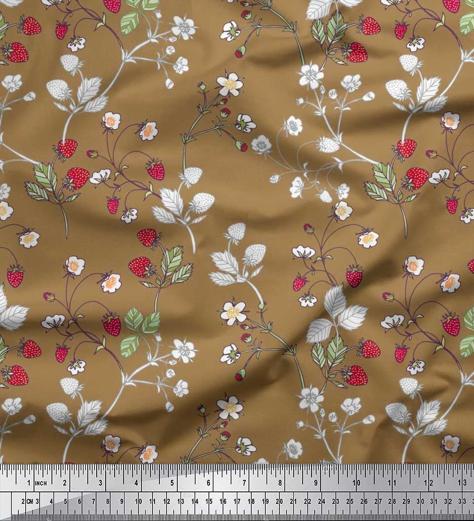 Soimoi Silk Fabric Leaves,Floral & Berries Fruits Print Fabric by The ...