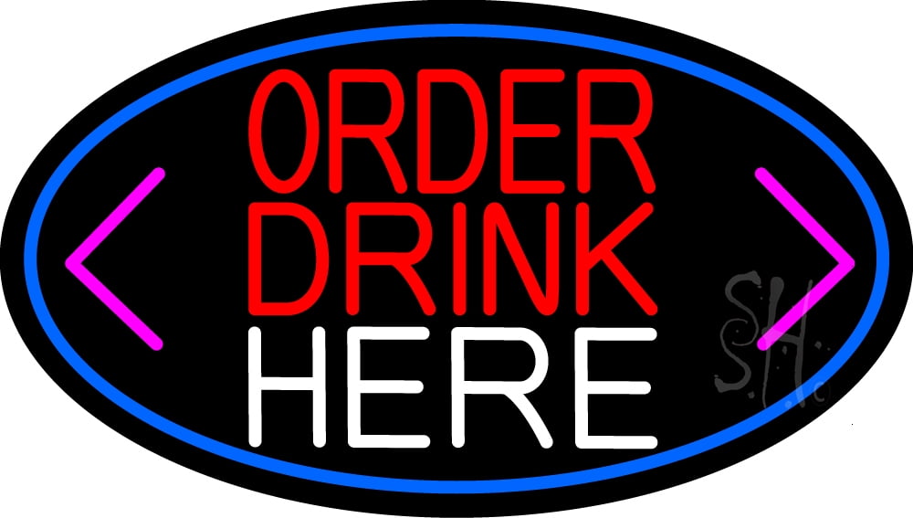 Order Drinks Here With Arrow Oval With Blue Border LED Neon Sign 13 x ...
