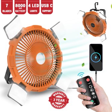 Uervoton Portable Rechargeable Fan, 4 Speeds, Remote Control, for Home ...