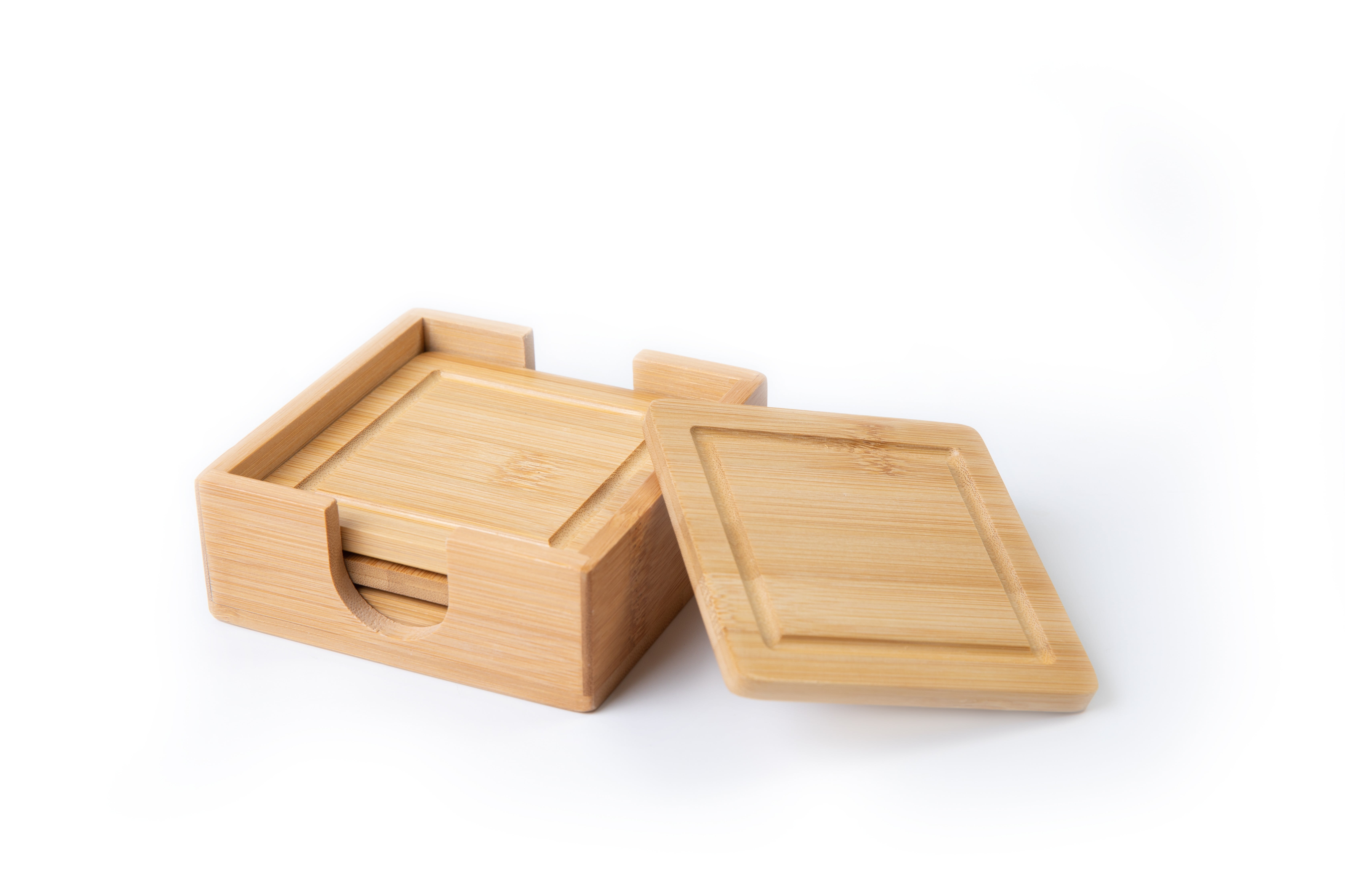 Better Homes & Gardens Natural Bamboo Coaster 4 Pack Set, 4.52 x 4.52 x ...