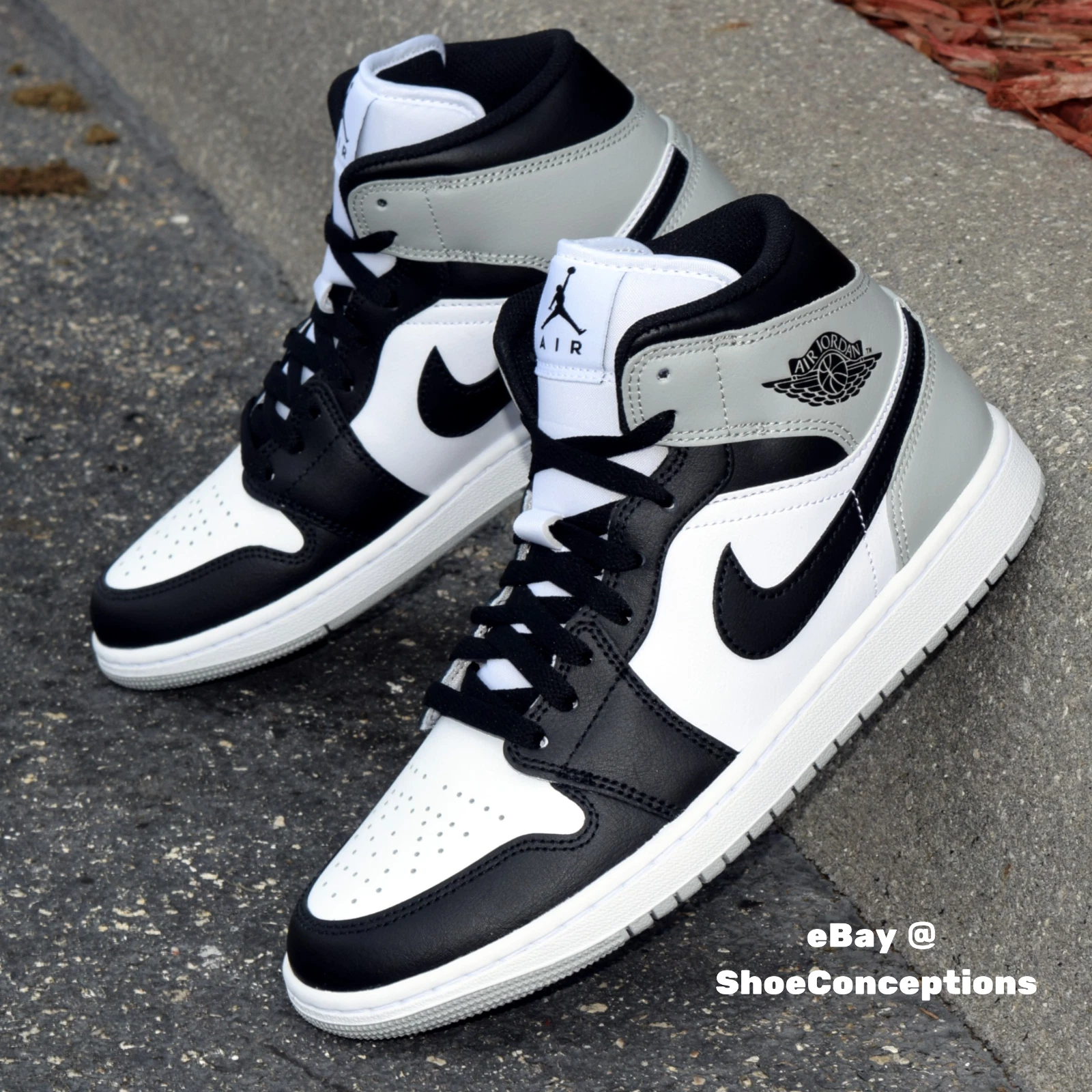 N I-K-E A i r-Jor-dan 1 Mid Shoes White Black Lt Smoke Gray DQ8426-101 ...
