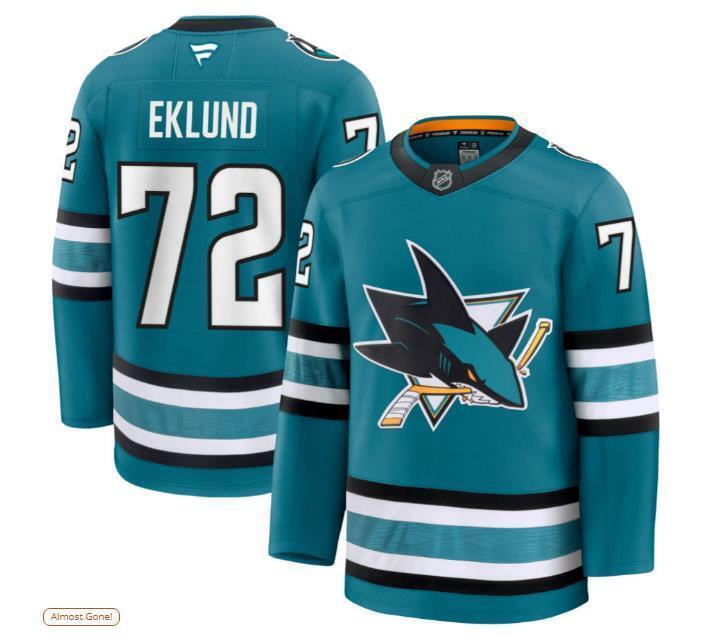 Custom Men William #72 Eklund Sharks Jersey - Teal All Stitched Ice ...