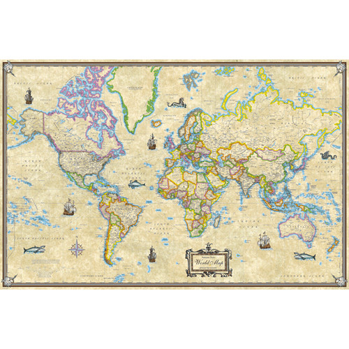 Universal Map Antique Style World Laminated Rolled Map - Walmart.com