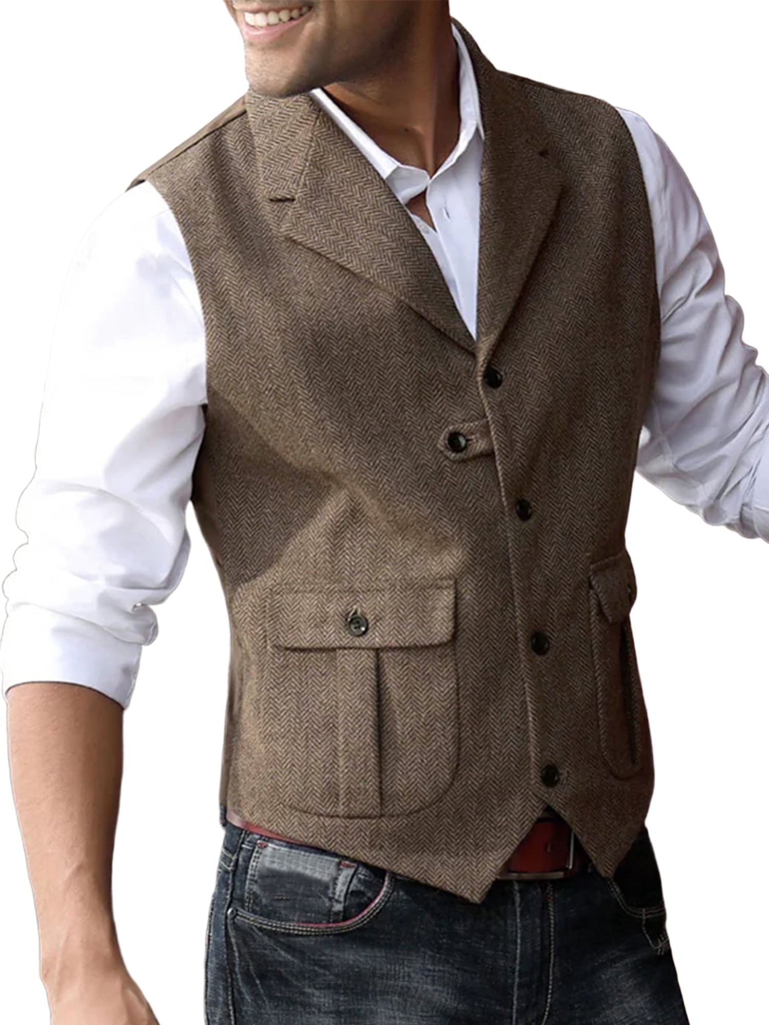 Hanerdun Men Suit Waistcoats Male Solid Color Business Vests Light ...