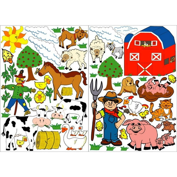 Farm Animals Wall Decals Stickers/Barnyard Animal Wall Decor with Cows ...