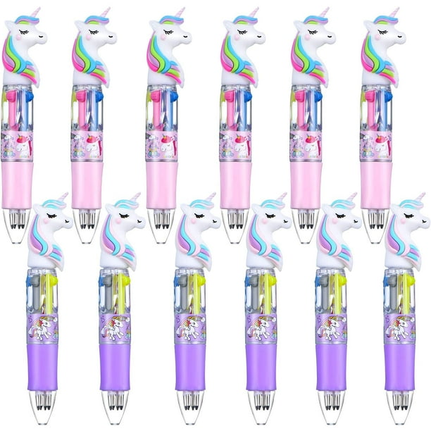 12 Pieces Mini Unicorn Pens 4-in-1 Multicolor Unicorn Ballpoint Pens ...