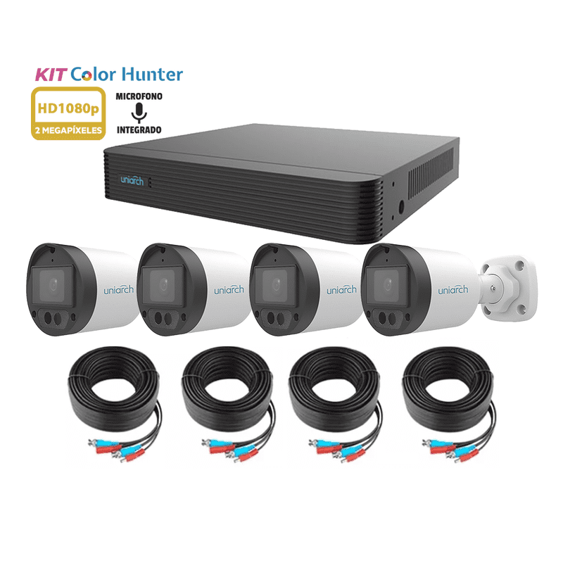 Kit DE Vigilancia UNIARCH 4 Cámaras Bala Micrófono Integrado Grabador ...