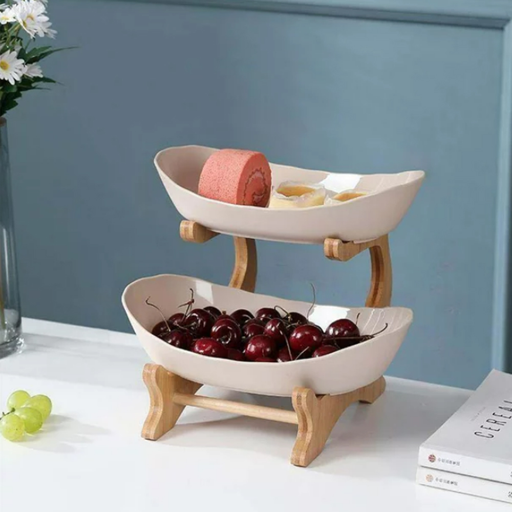 Kraleay Fruit Bowl,2 Tier Fruit Basket for Kitchen Counter,Ceramic ...