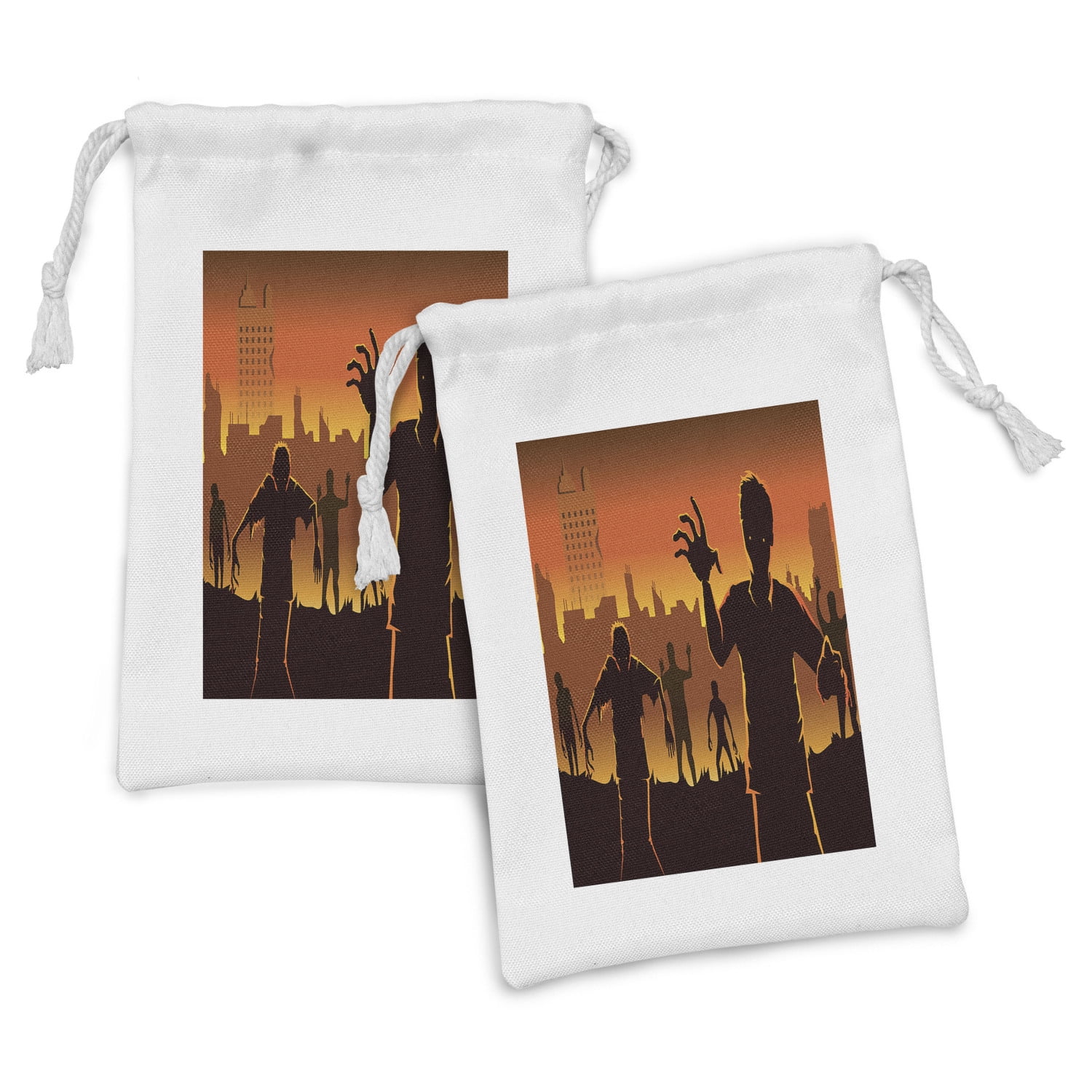 Zombie Fabric Pouch Set of 2, Zombie Walking out of an Abandoned City ...