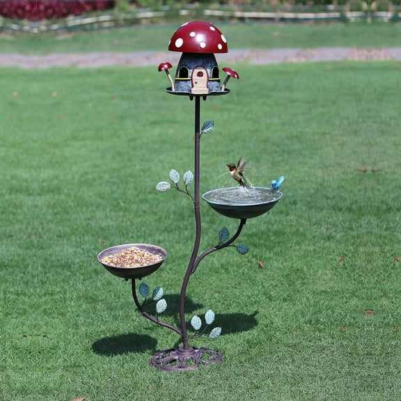 Panacea Large Bowl Bird Bath with Galvanized Vintage Style Metal and ...