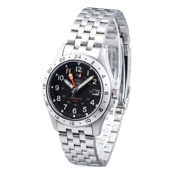 Seiko 5 Sports GMT Field Series Leather Strap Black Dial Automatic ...